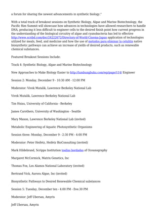 New Synthetic Biology Applications for Algae and Renewable Chemicals Featured at BIO 2013 Pac ...