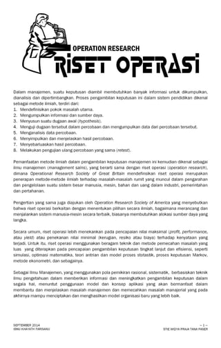 Perkenalan Riset Operasional | PDF