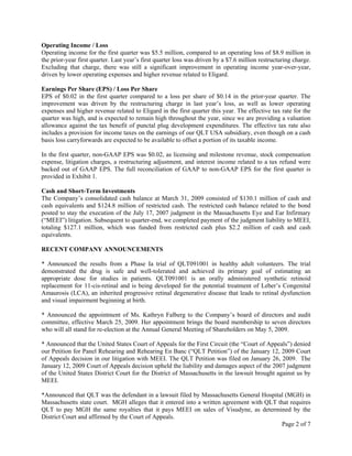 Q1 2009 Earning Report of Qlt Inc. | PDF