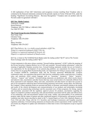 Q1 2009 Earning Report of Qlt Inc. | PDF