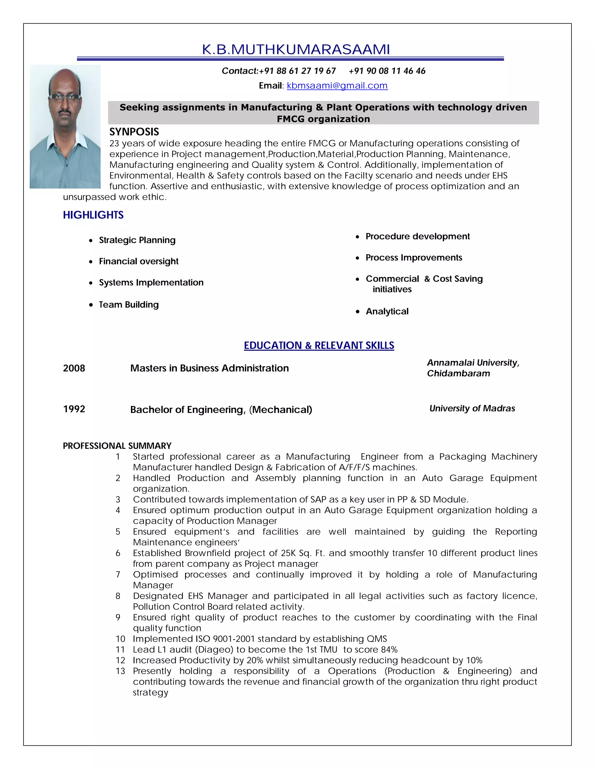 KBM resume18102015 | PDF