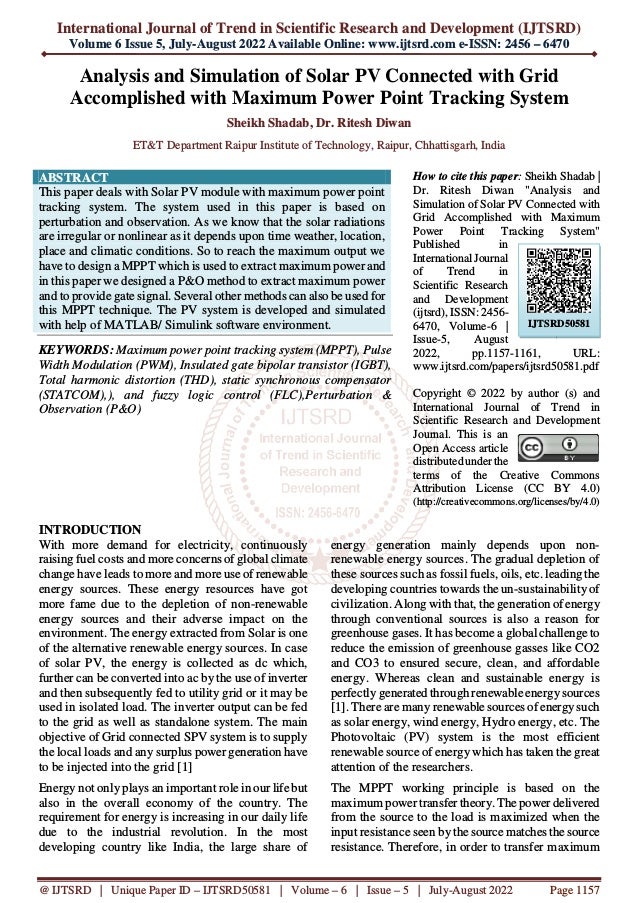 Analysis and Simulation of Solar PV Connected with Grid Accomplished with Maximum Power Point ...
