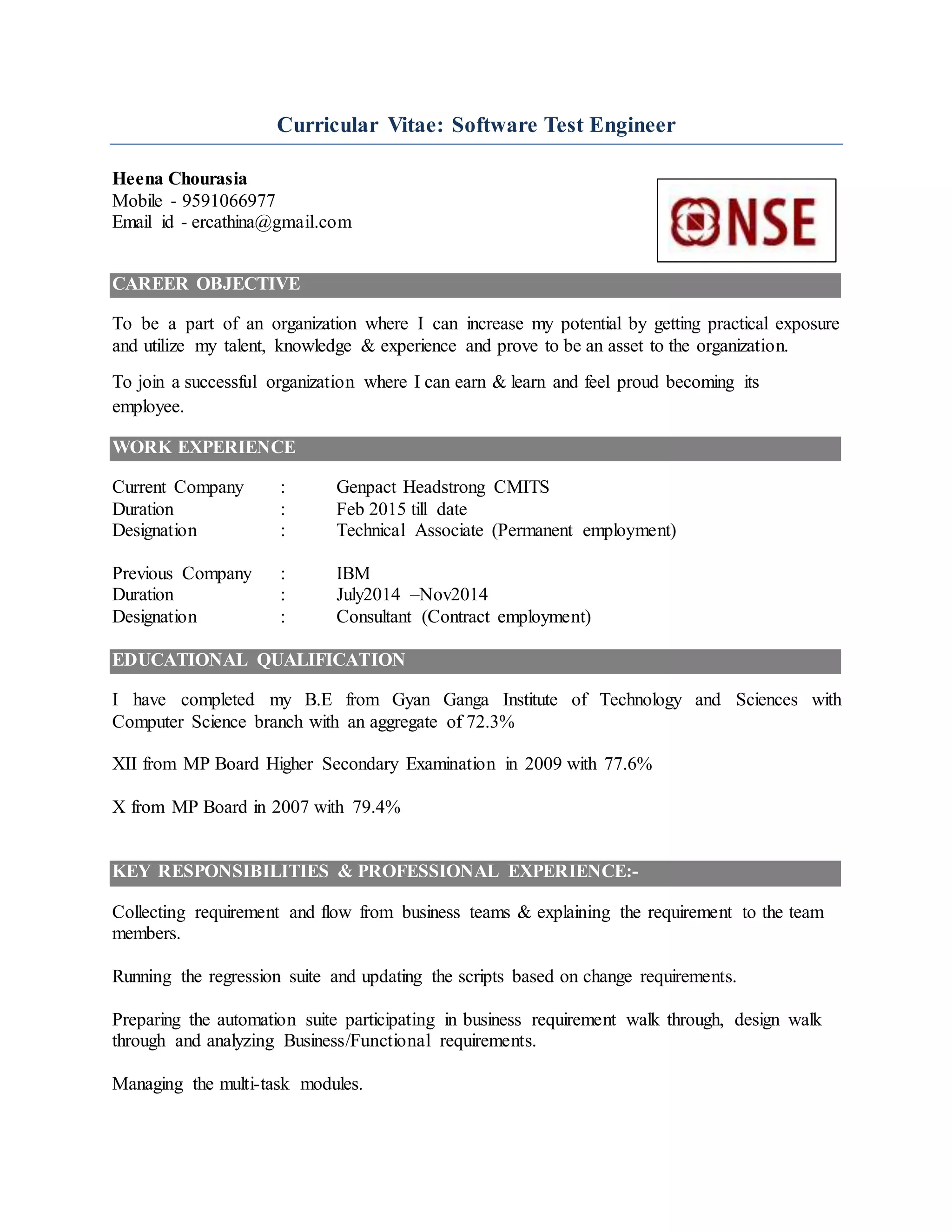 Curricular Vitae Heena Test Er. QA_Manual_Automation_Java 2 Years exp ...