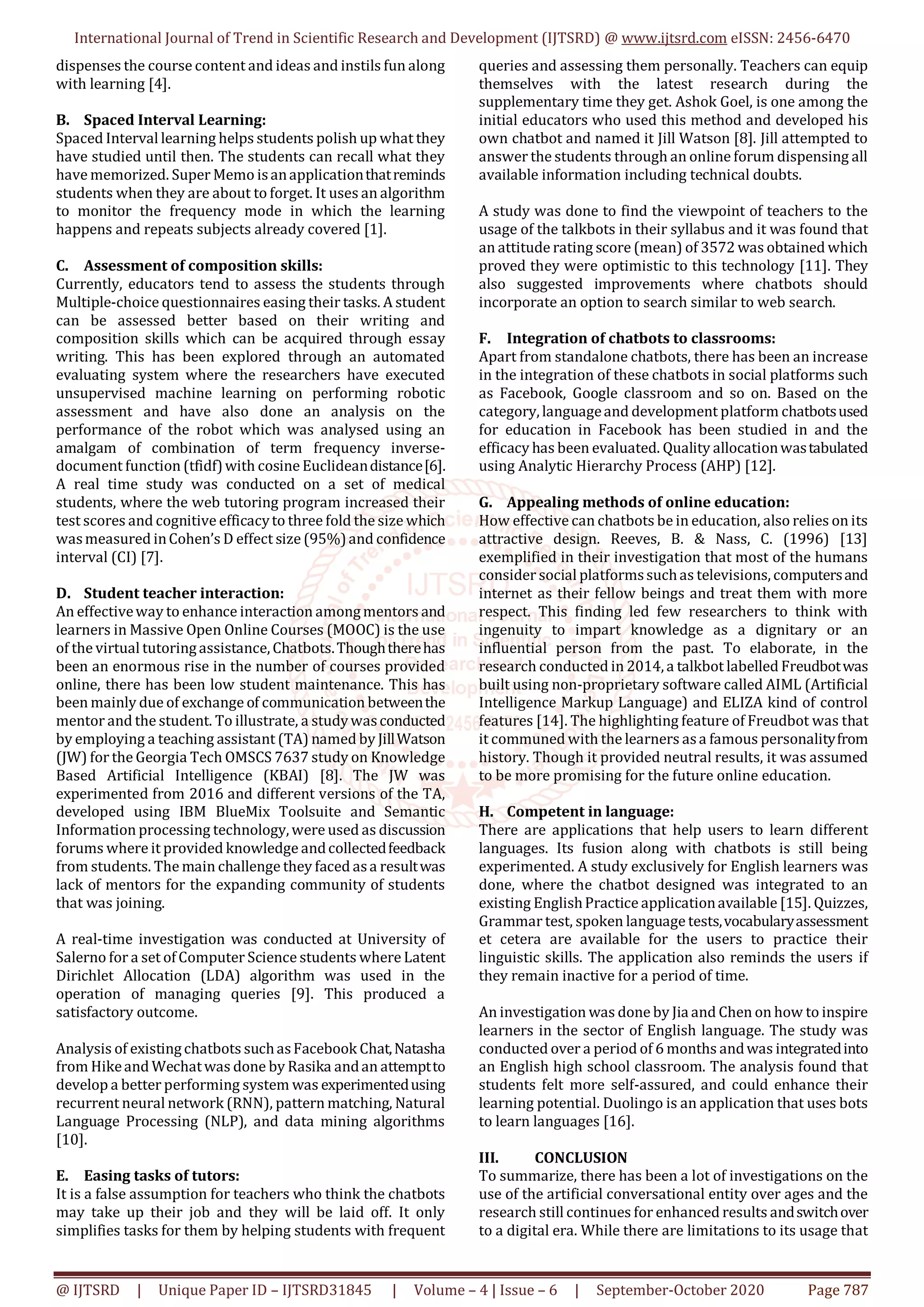 Critical Literature Review on Chatbots in Education | PDF