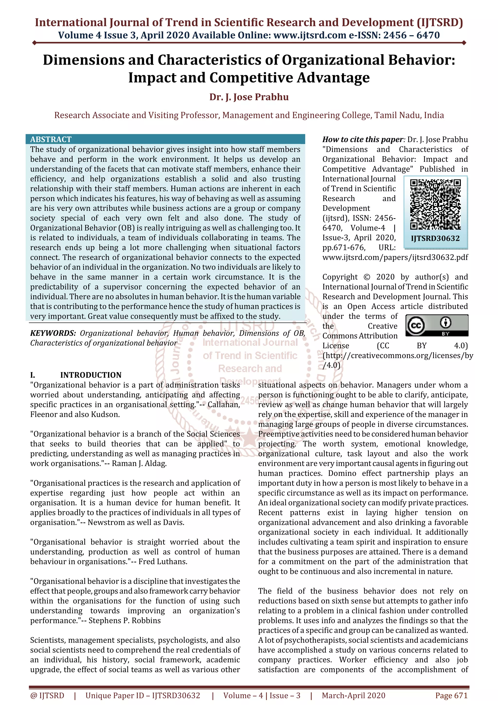 Dimensions and Characteristics of Organizational Behavior Impact and ...
