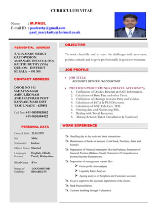M.PAUL RESUME PDF | PDF