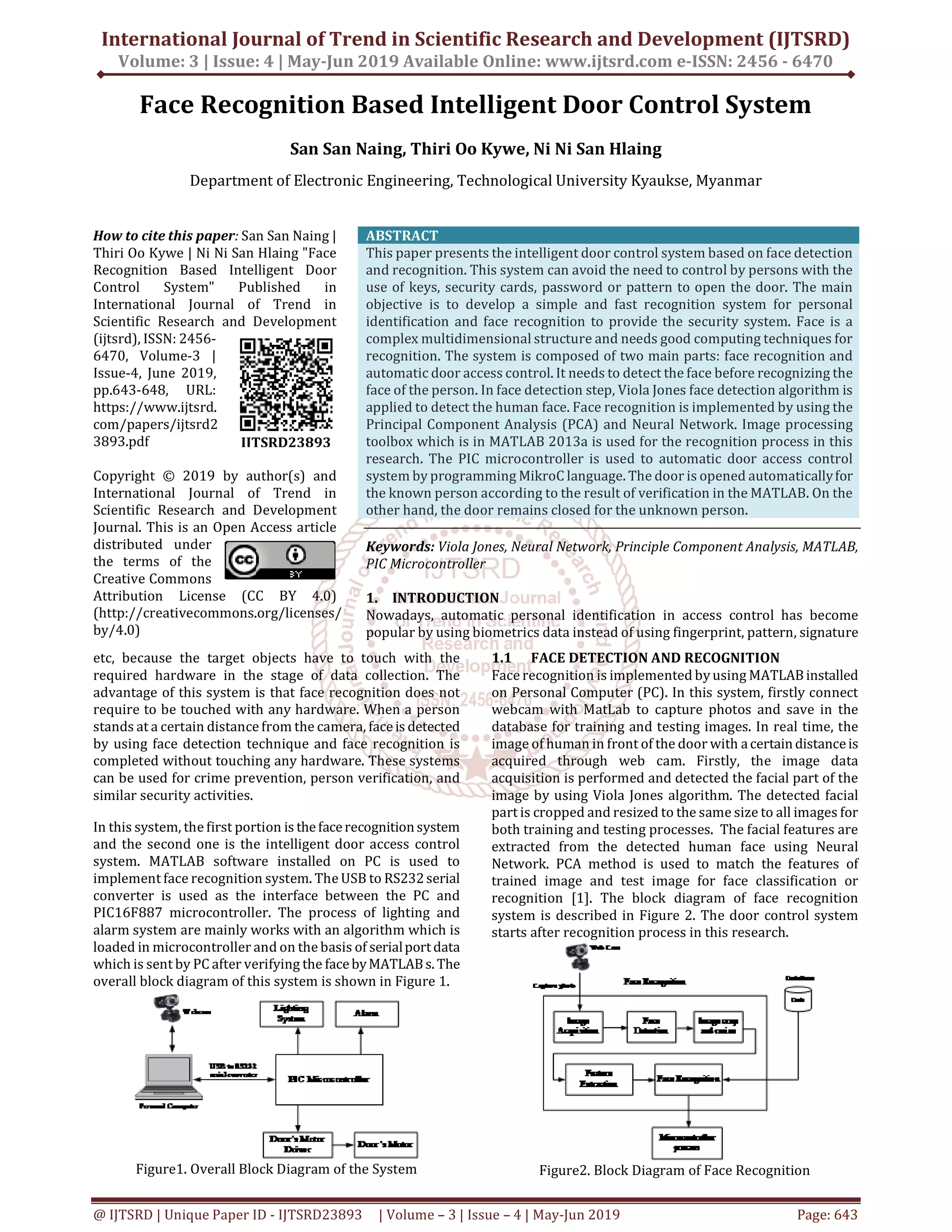 Face Recognition Based Intelligent Door Control System | PDF