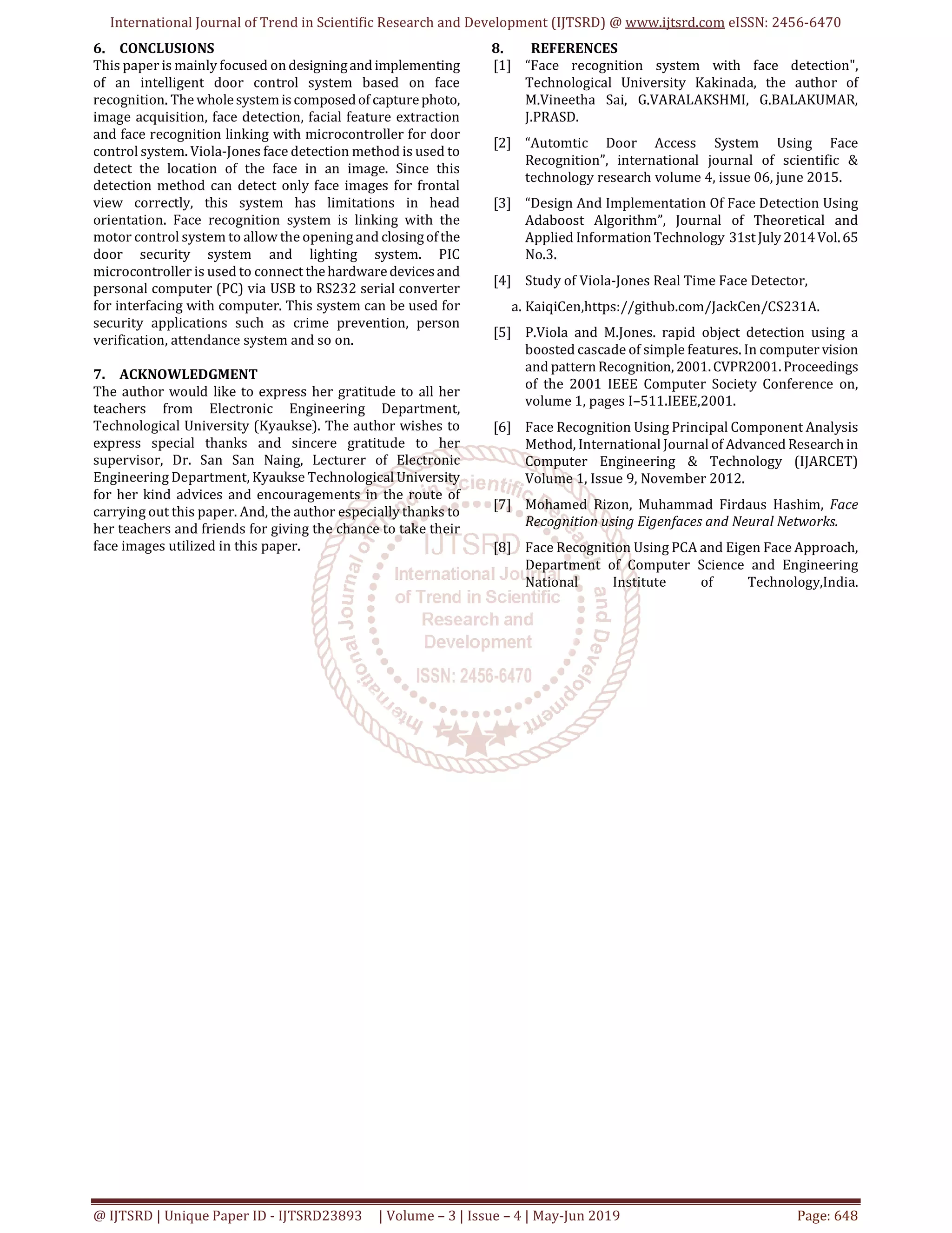 Face Recognition Based Intelligent Door Control System | PDF