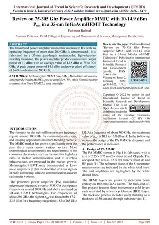 Review on 75 305 Ghz Power Amplifier MMIC with 10 14.9 dBm Pout in a 35 ...