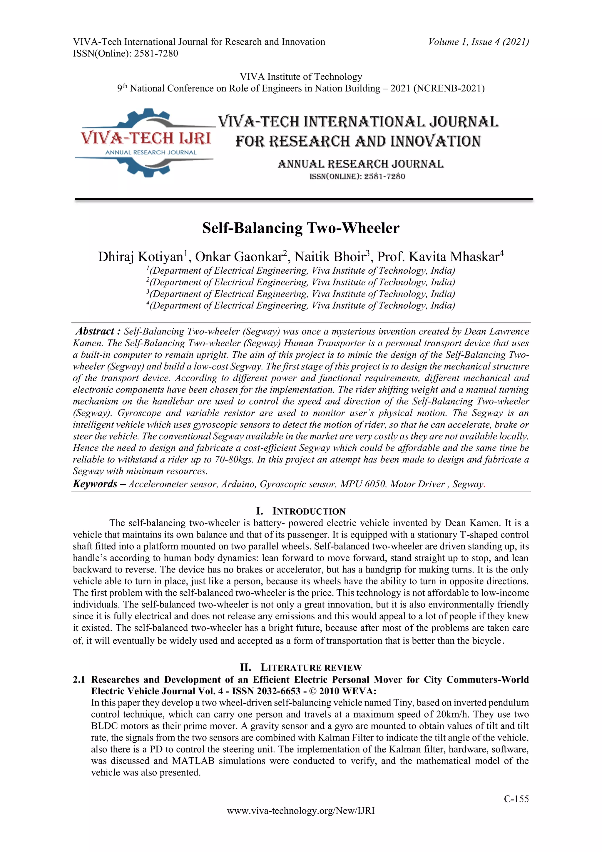 Self-Balancing Two-Wheeler | PDF