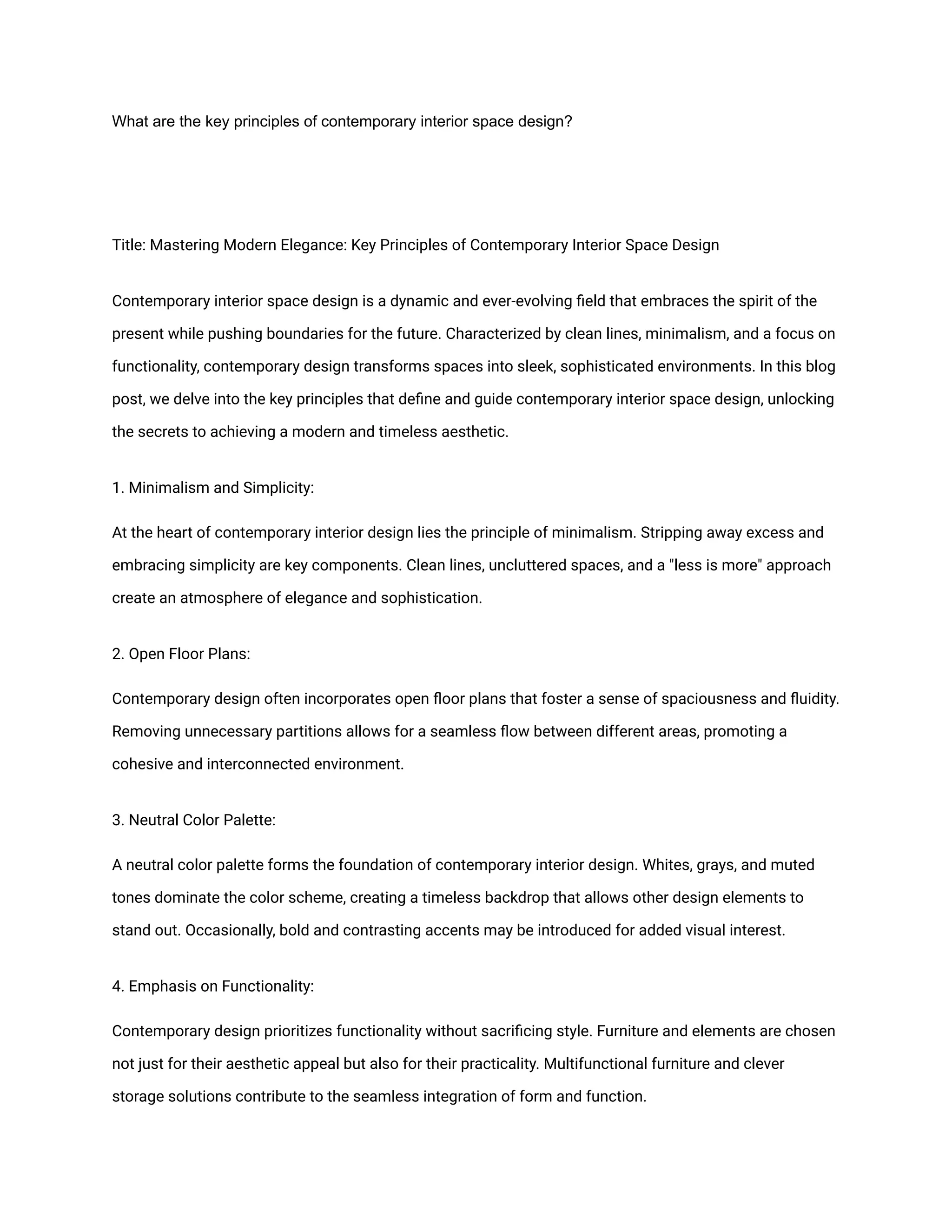 What are the key principles of contemporary interior space design? | PDF