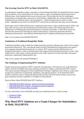 6 Best Hotel IPTV Solution Suppliers in Malé, MALDIVES | PDF