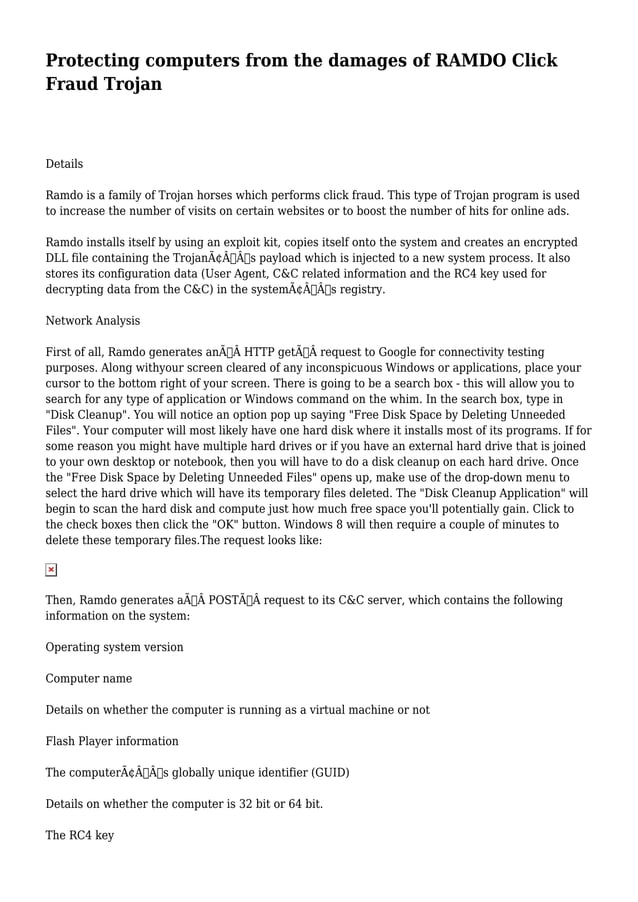 Protecting computers from the damages of RAMDO Click Fraud Trojan | PDF