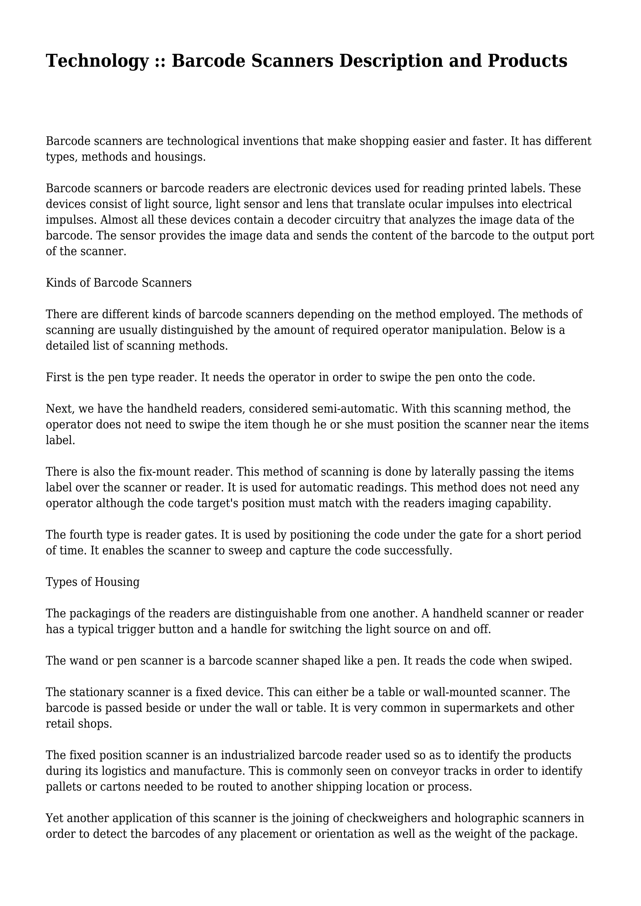 Technology :: Barcode Scanners Description and Products | PDF