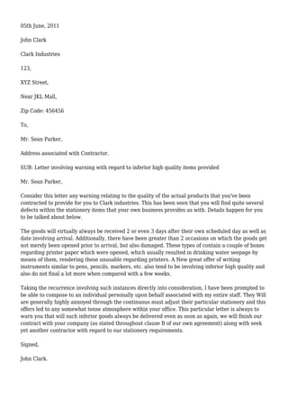 Sample Warning Letter to Contractor | PDF