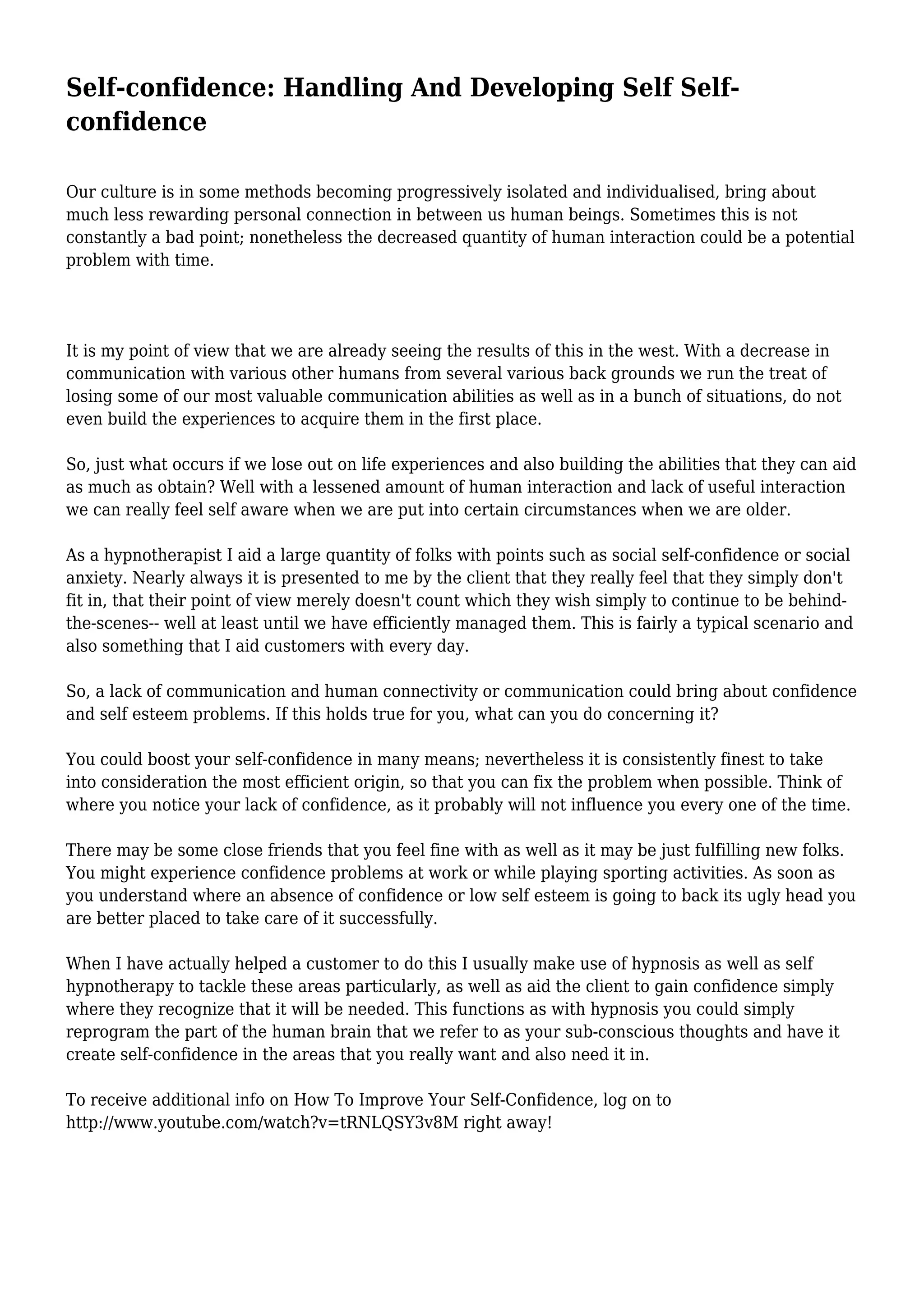 Self-confidence: Handling And Developing Self Self-confidence | PDF ...