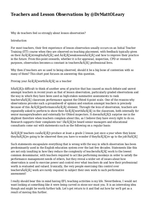 Lesson Observations For Teachers