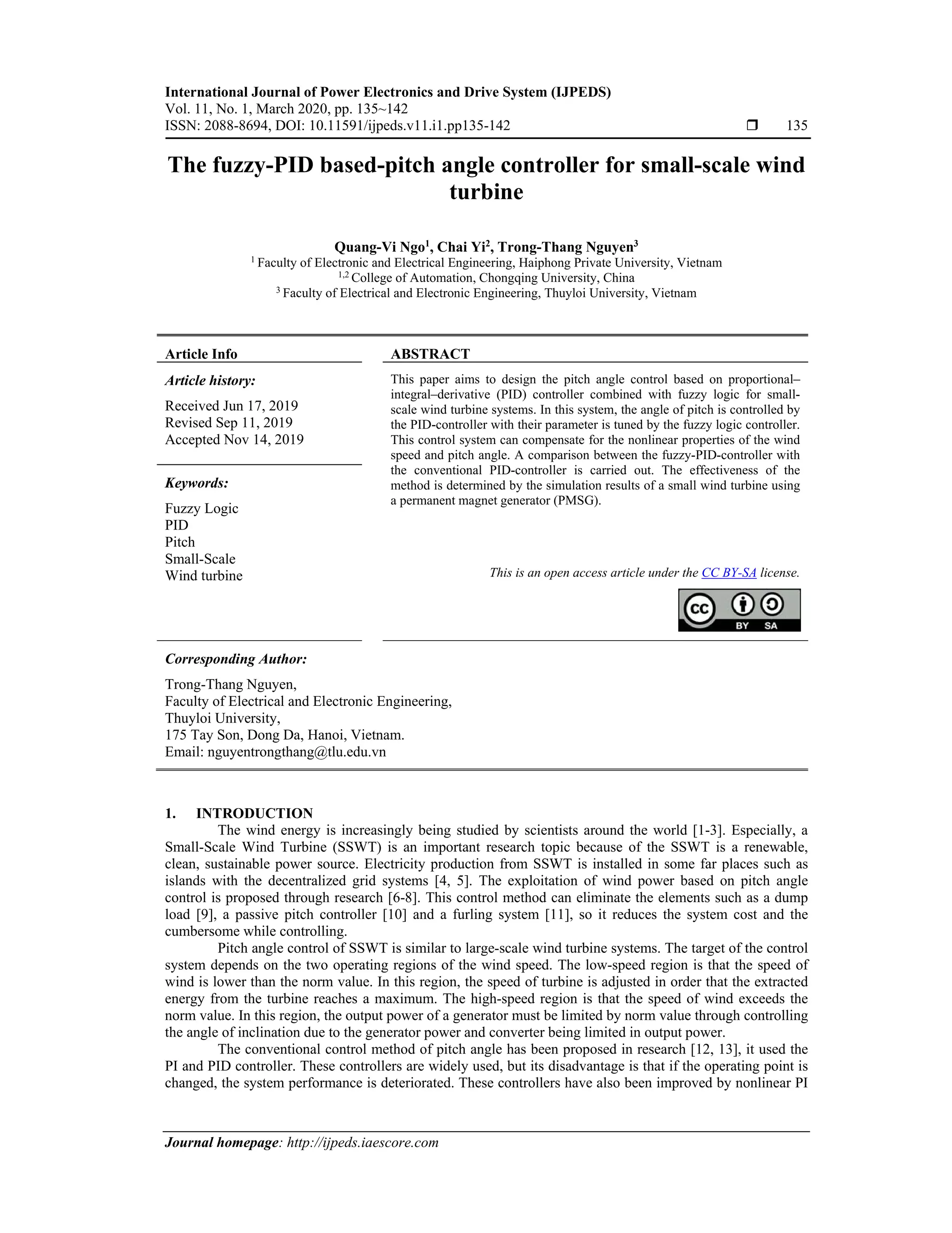 The fuzzy-PID based-pitch angle controller for small-scale wind turbine ...