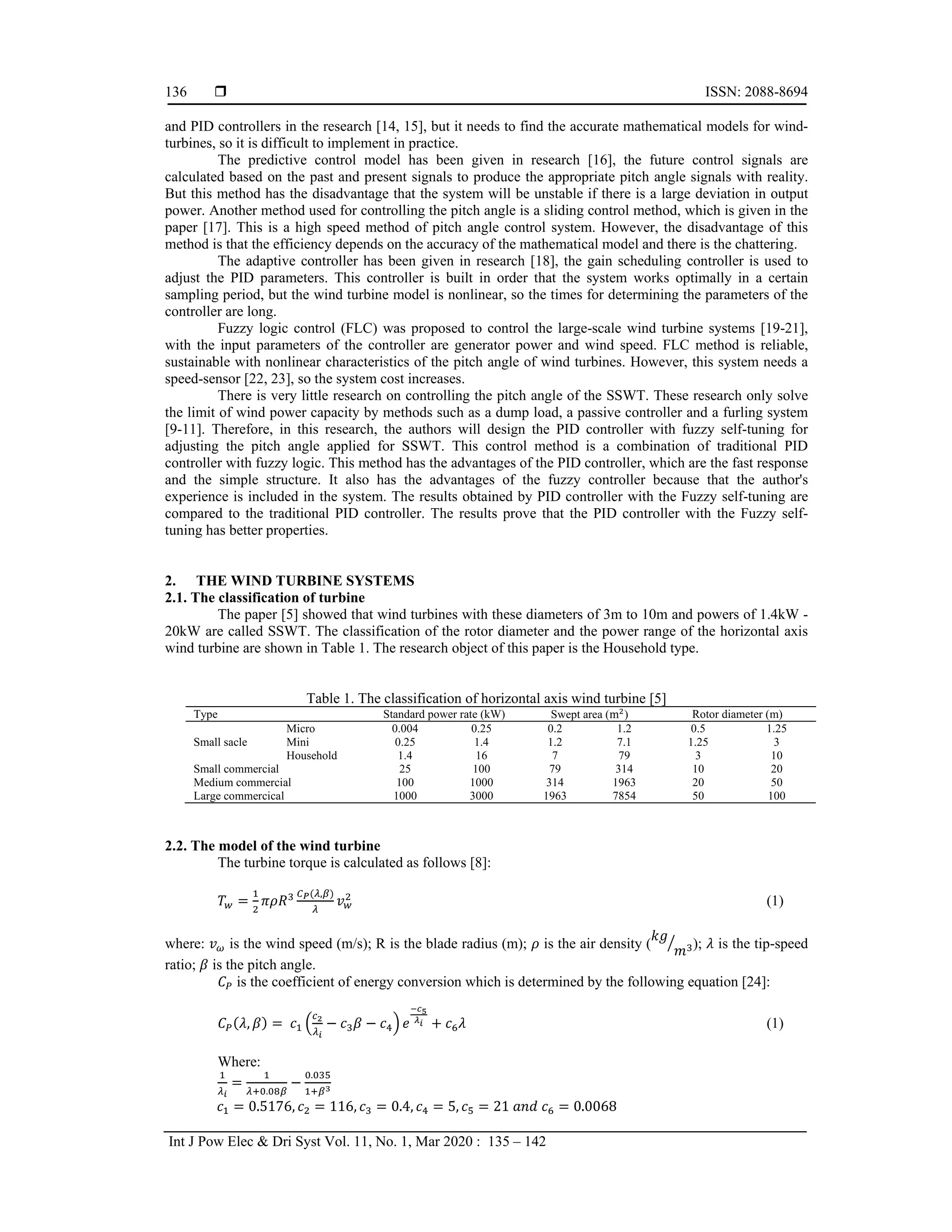 The fuzzy-PID based-pitch angle controller for small-scale wind turbine | PDF