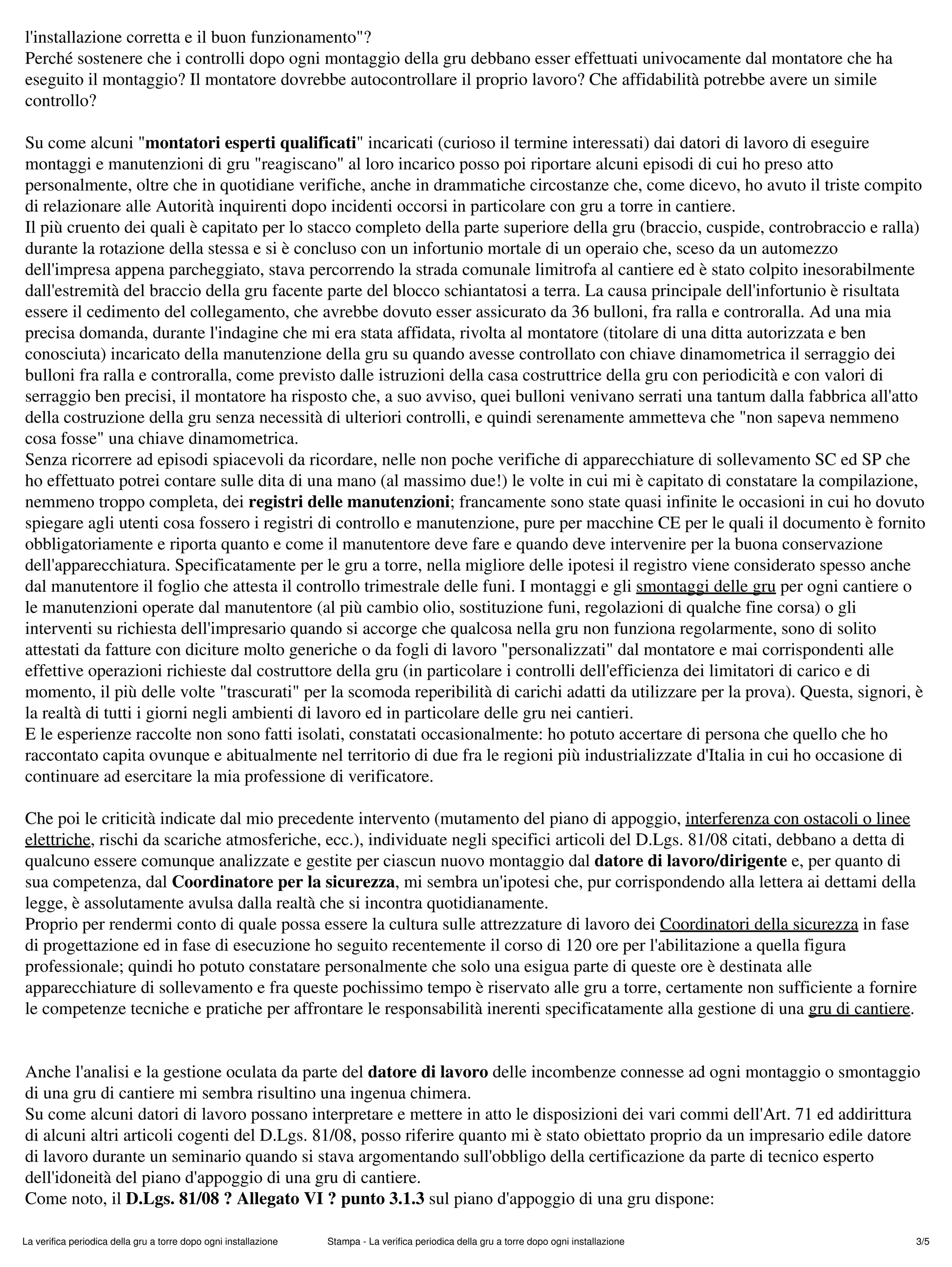 141 2015 la verifica periodica della gru a torre dopo ogni ...