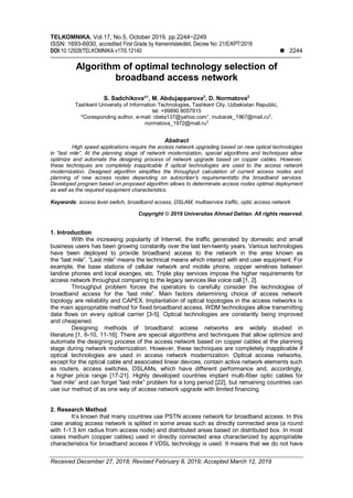 Algorithm of optimal technology selection of broadband access network | PDF | Computer ...