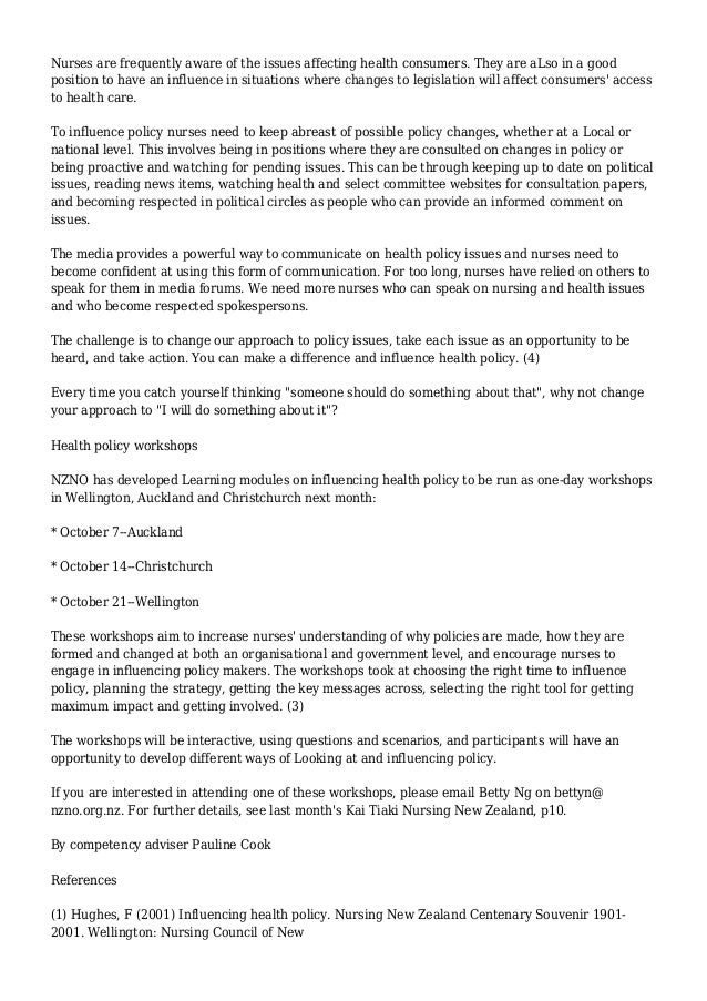 Influencing health policy: nurses can play an effective part in influ…