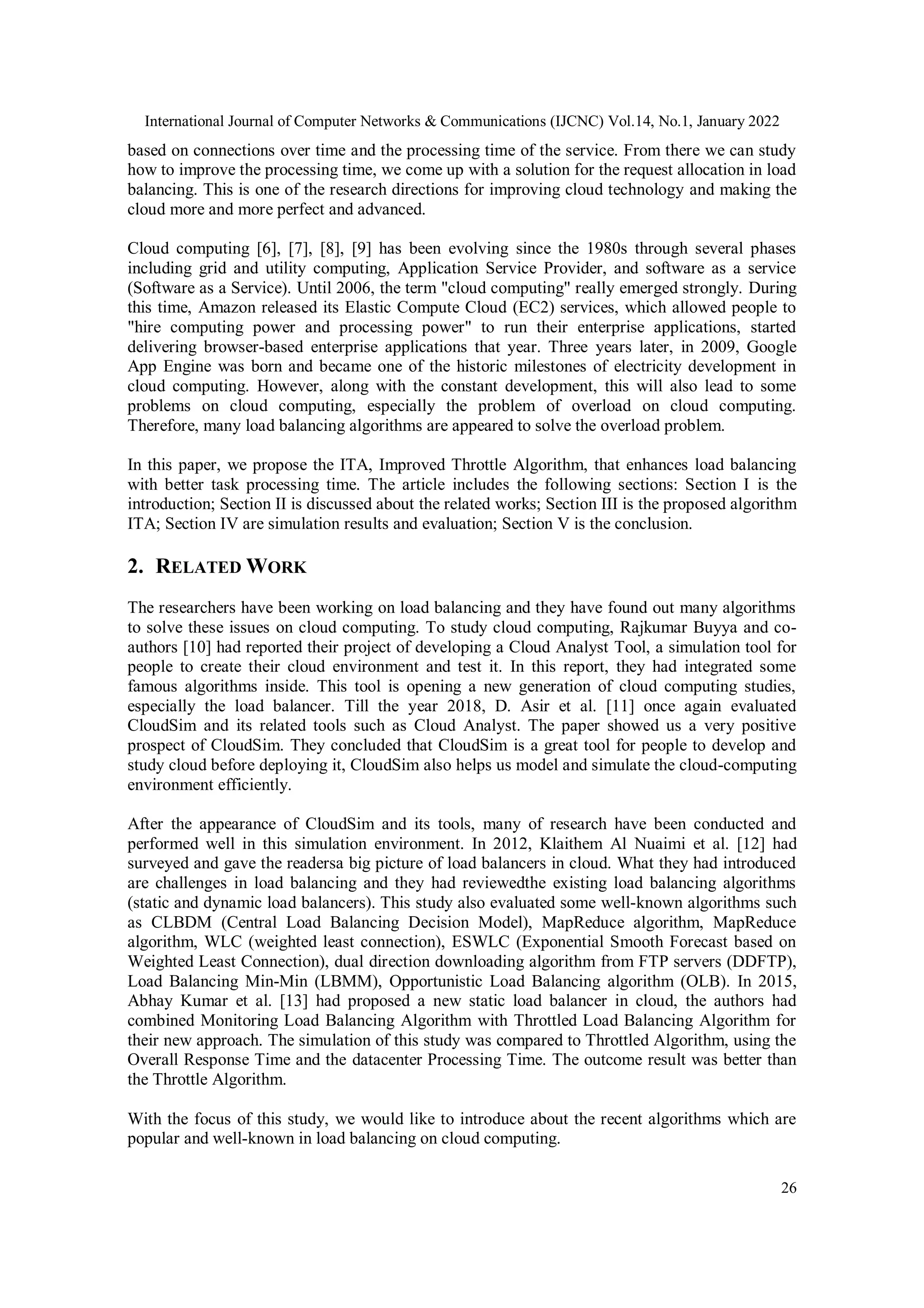 ITA: THE IMPROVED THROTTLED ALGORITHM OF LOAD BALANCING ON CLOUD COMPUTING | PDF