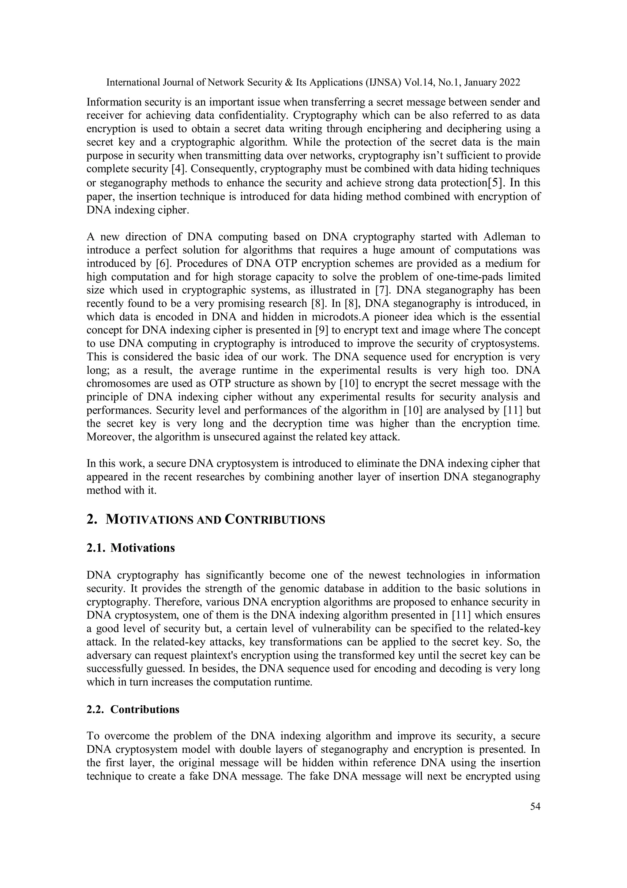 A SECURE DNA CRYPTOSYSTEM BASED ON STEGANOGRAPHY AND INDEXING CIPHER | PDF
