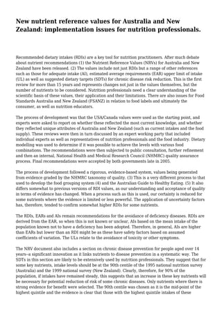 New nutrient reference values for Australia and New Zealand: implementation issues for nutrition ...