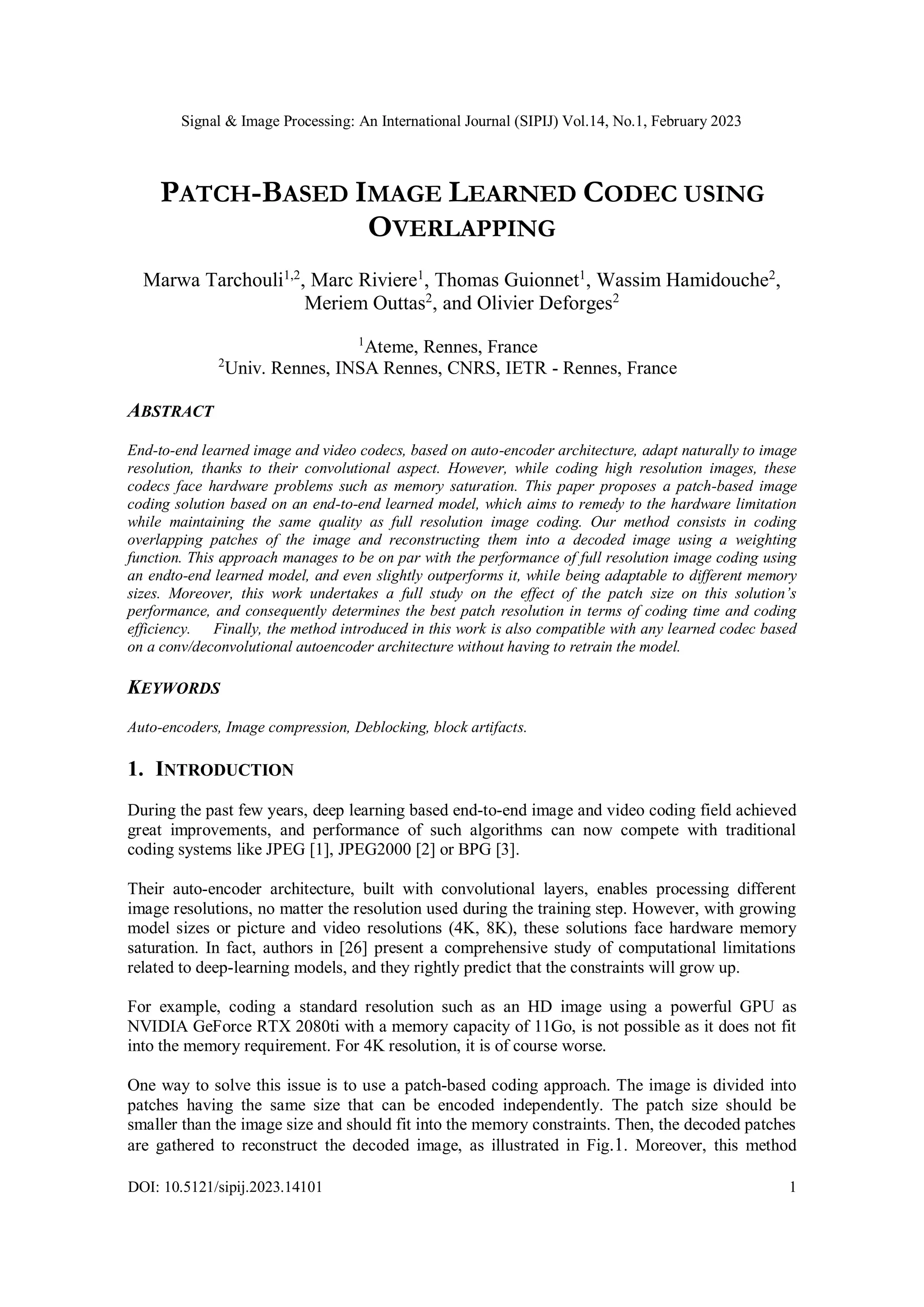 Patch-Based Image Learned Codec using Overlapping | PDF Patch-Based Image Learned Codec using Overlapping | PDF