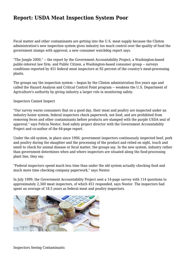 Report: USDA Meat Inspection System Poor | PDF