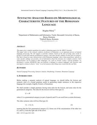 SYNTACTIC ANALYSIS BASED ON MORPHOLOGICAL CHARACTERISTIC FEATURES OF THE ROMANIAN LANGUAGE | PDF