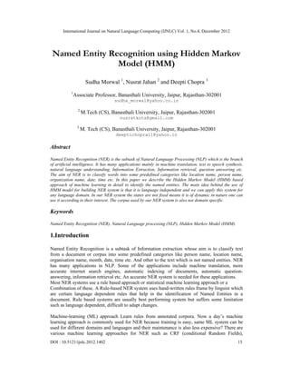 Named Entity Recognition using Hidden Markov Model (HMM) | PDF