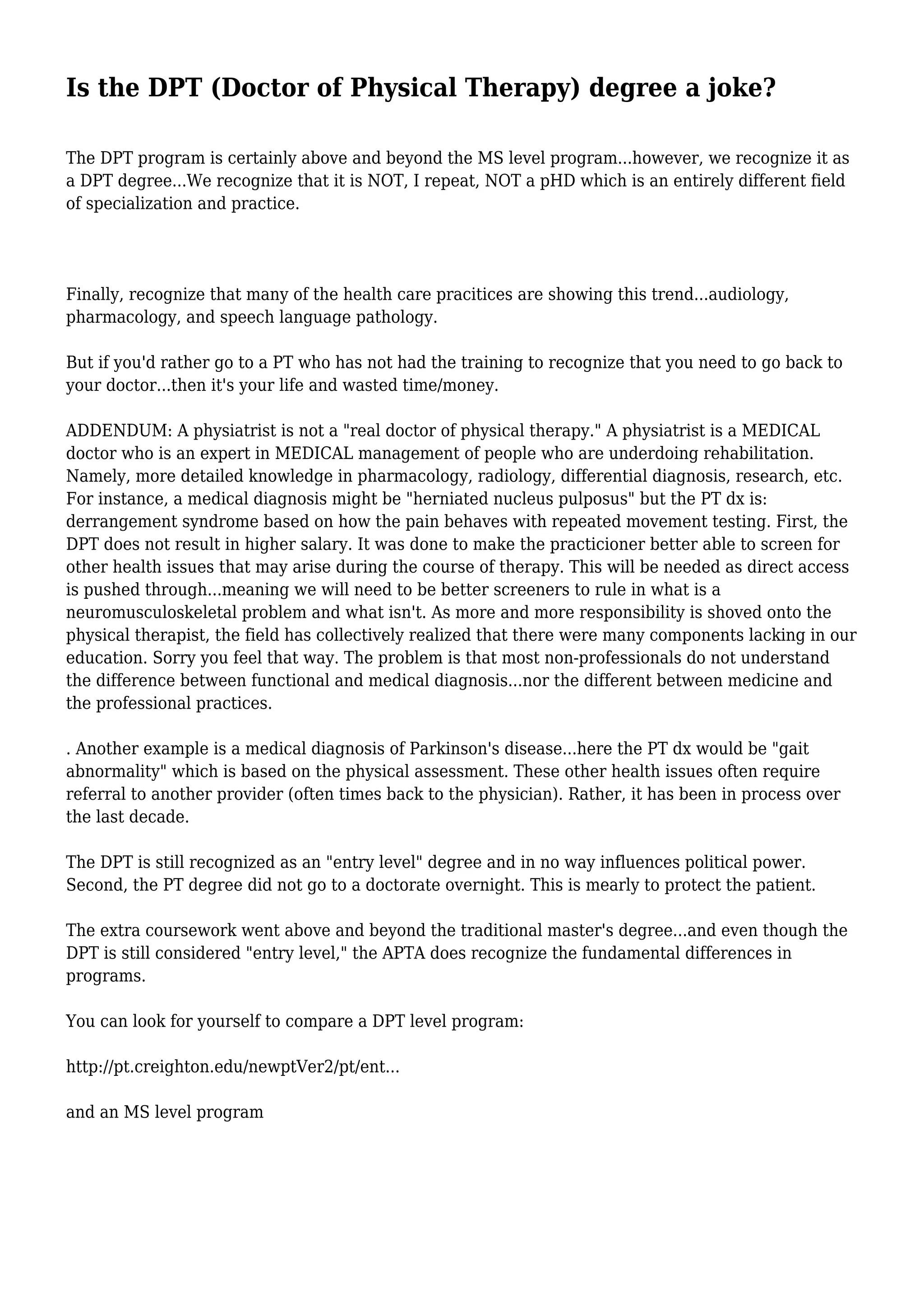 Is the DPT (Doctor of Physical Therapy) degree a joke? | PDF