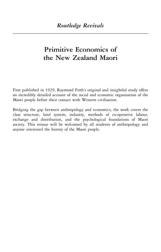 Primitive Economics of the New Zealand Maori Raymond Firth | PDF