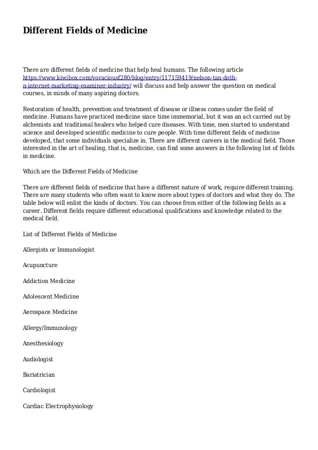 Different Fields of Medicine