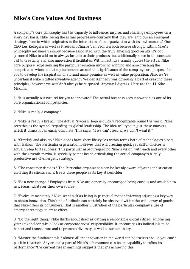 gruppo Su base giornaliera Di Dio nike corporate values visitare ebreo ...