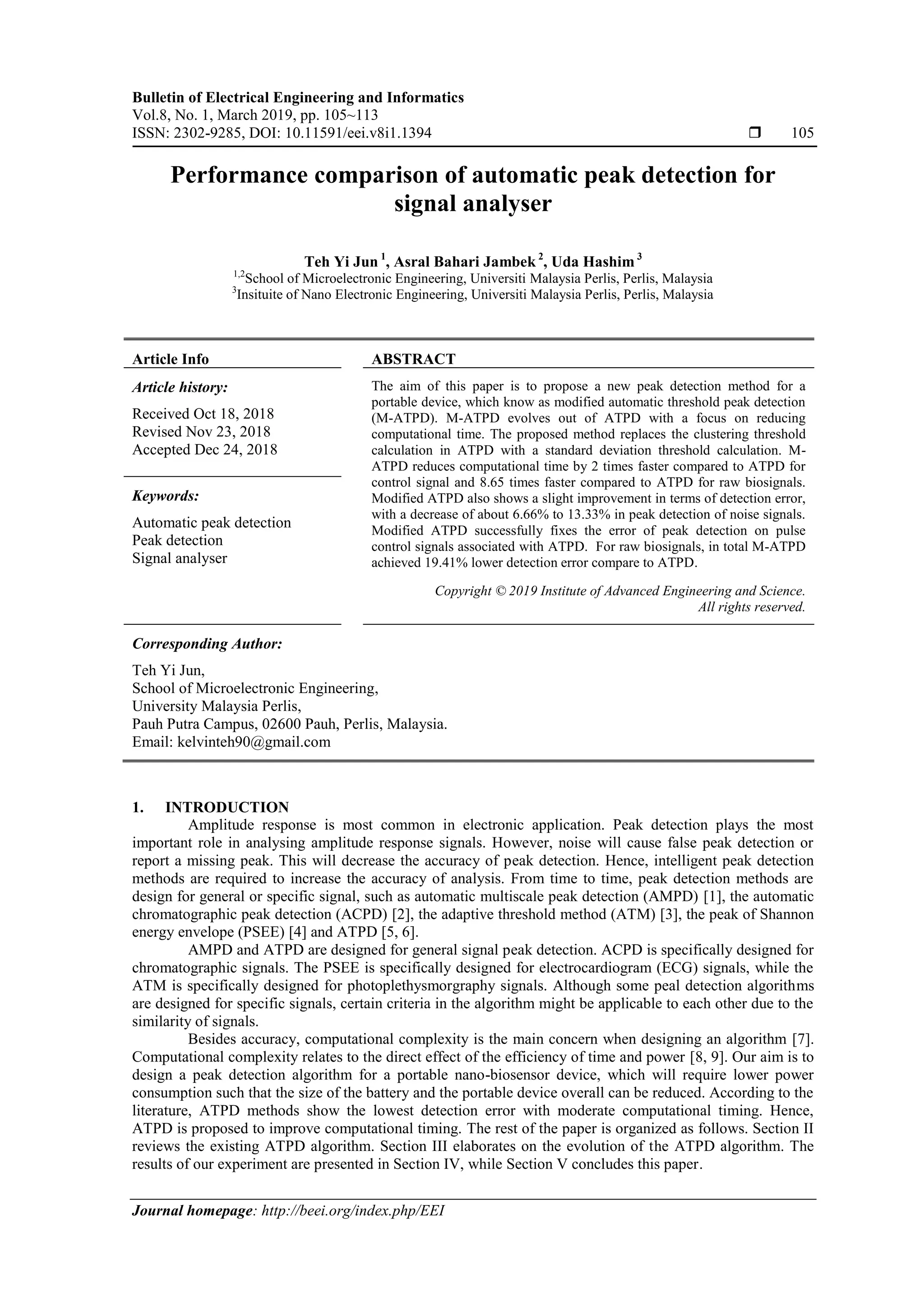 Performance comparison of automatic peak detection for signal analyser ...