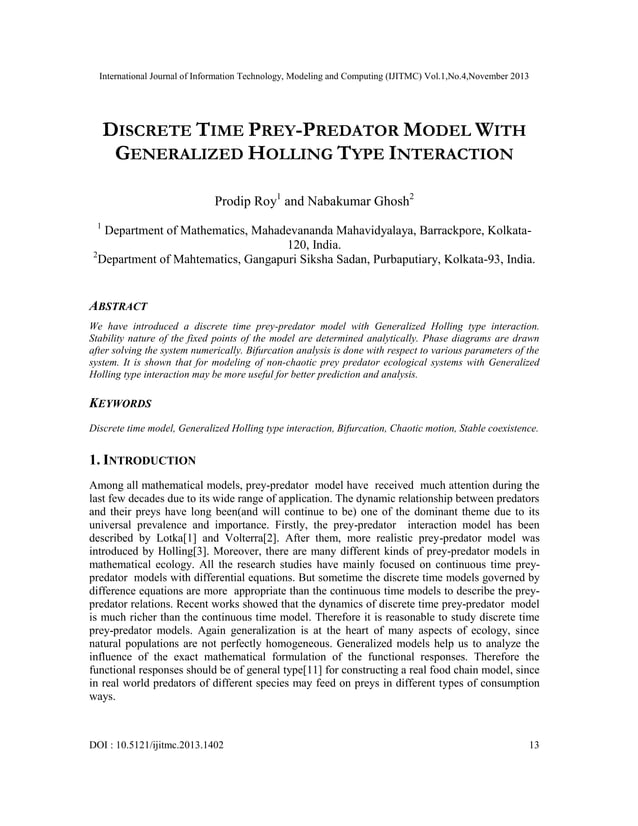 Discrete Time Prey-Predator Model With Generalized Holling Type ...
