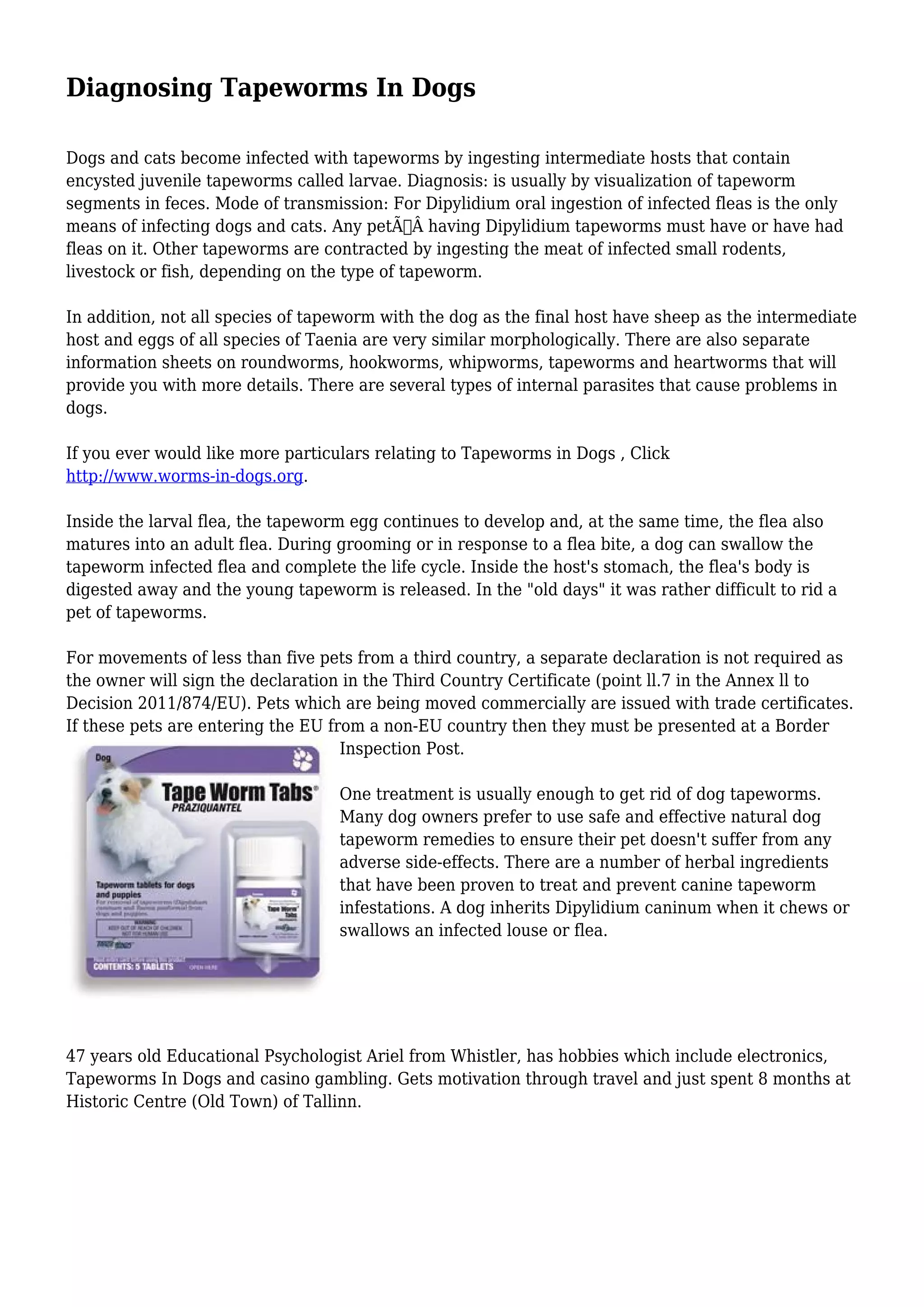 Diagnosing Tapeworms In Dogs | PDF