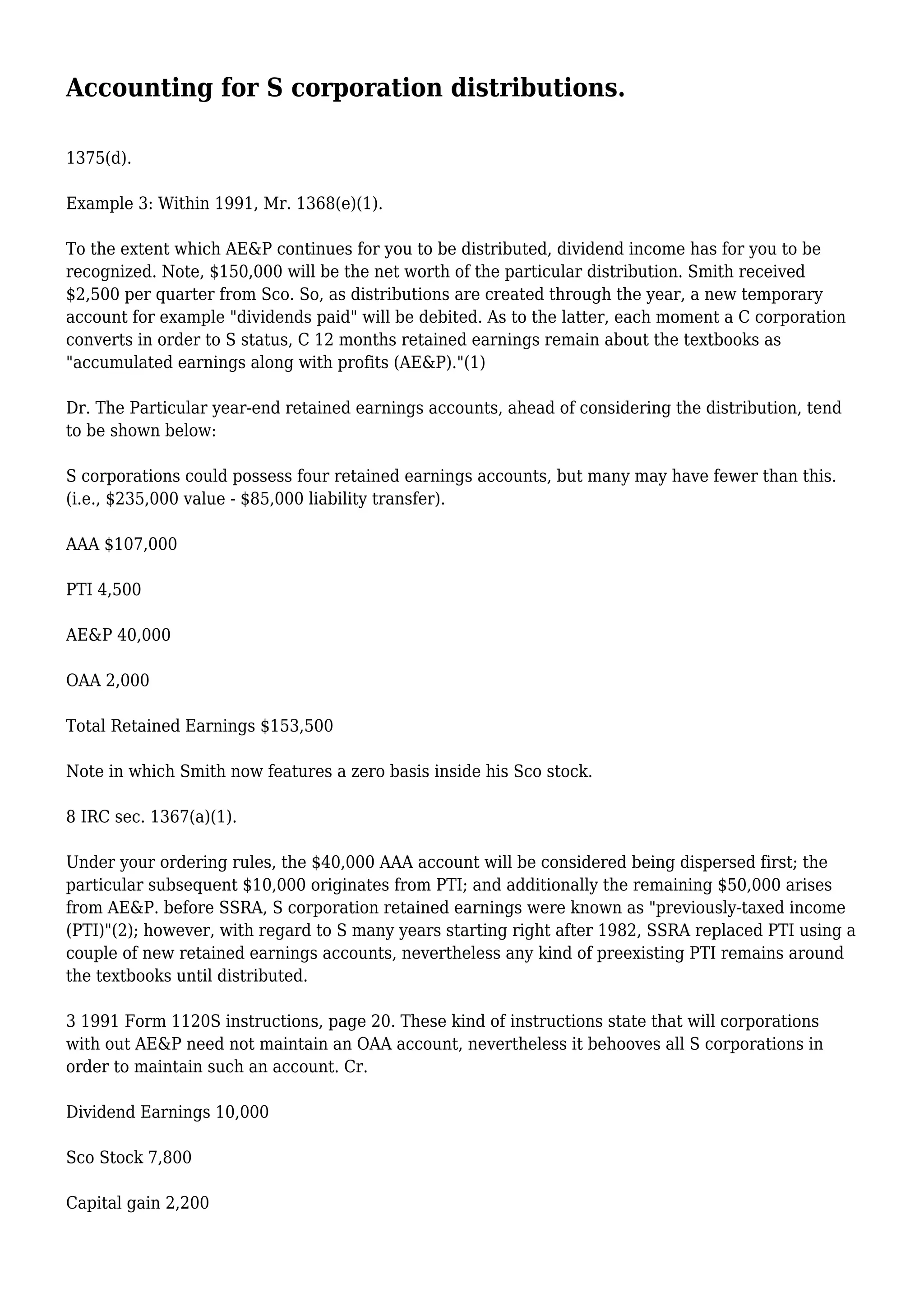 Accounting for S corporation distributions. | PDF
