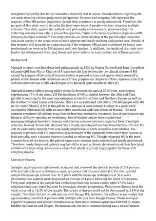 The lived experience of relapsing multiple sclerosis: a phenomenological study. | PDF