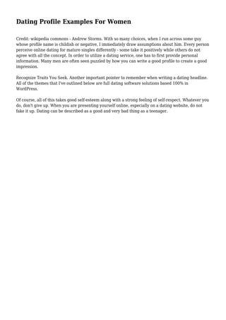 Dating Profile Examples For Women | PDF