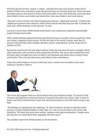 Survey: "Digital peer pressure" fueling drug, alcohol use in high ...