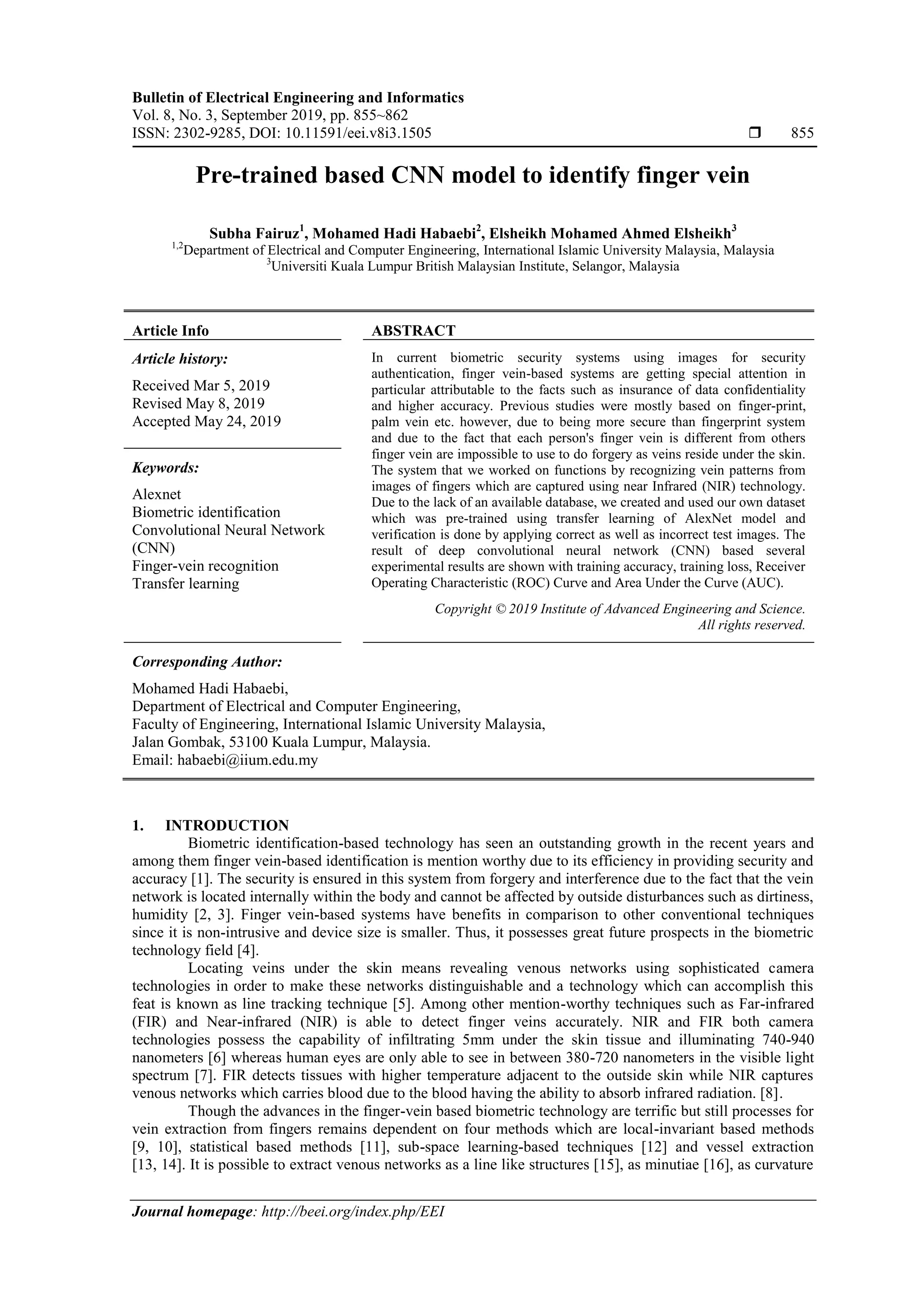 Pre-trained based CNN model to identify finger vein | PDF