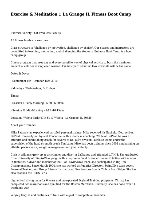 Exercise & Meditation :: La Grange IL Fitness Boot Camp | PDF