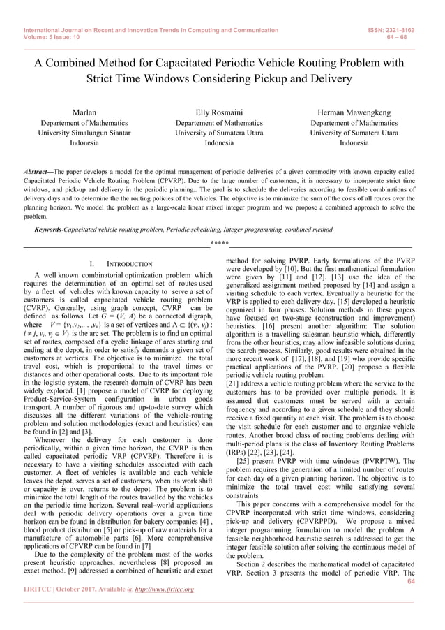 A Combined Method for Capacitated Periodic Vehicle Routing Problem with Strict Time Windows ...