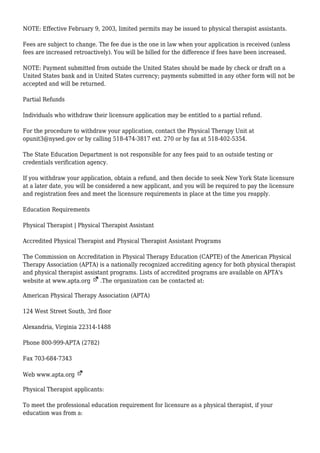 NYS Physical Therapy:License Requirements | PDF