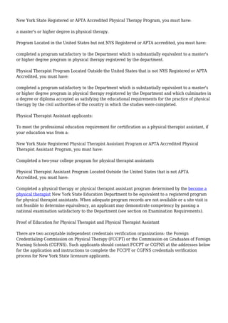 NYS Physical Therapy:License Requirements | PDF