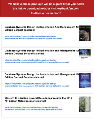 Database Systems Design Implementation And Management 13th Edition Coronel Solutions Manual | PDF